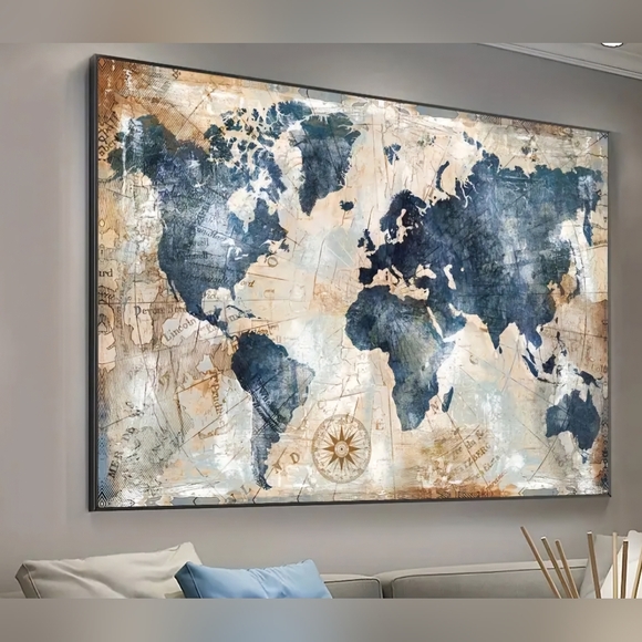 Posters and more | Art | World Map Canvas Art Print On Wooden Frame ...